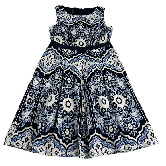 Talbots | Dresses | Talbots Aline Dress Petites 4 Blue White Mandala ...